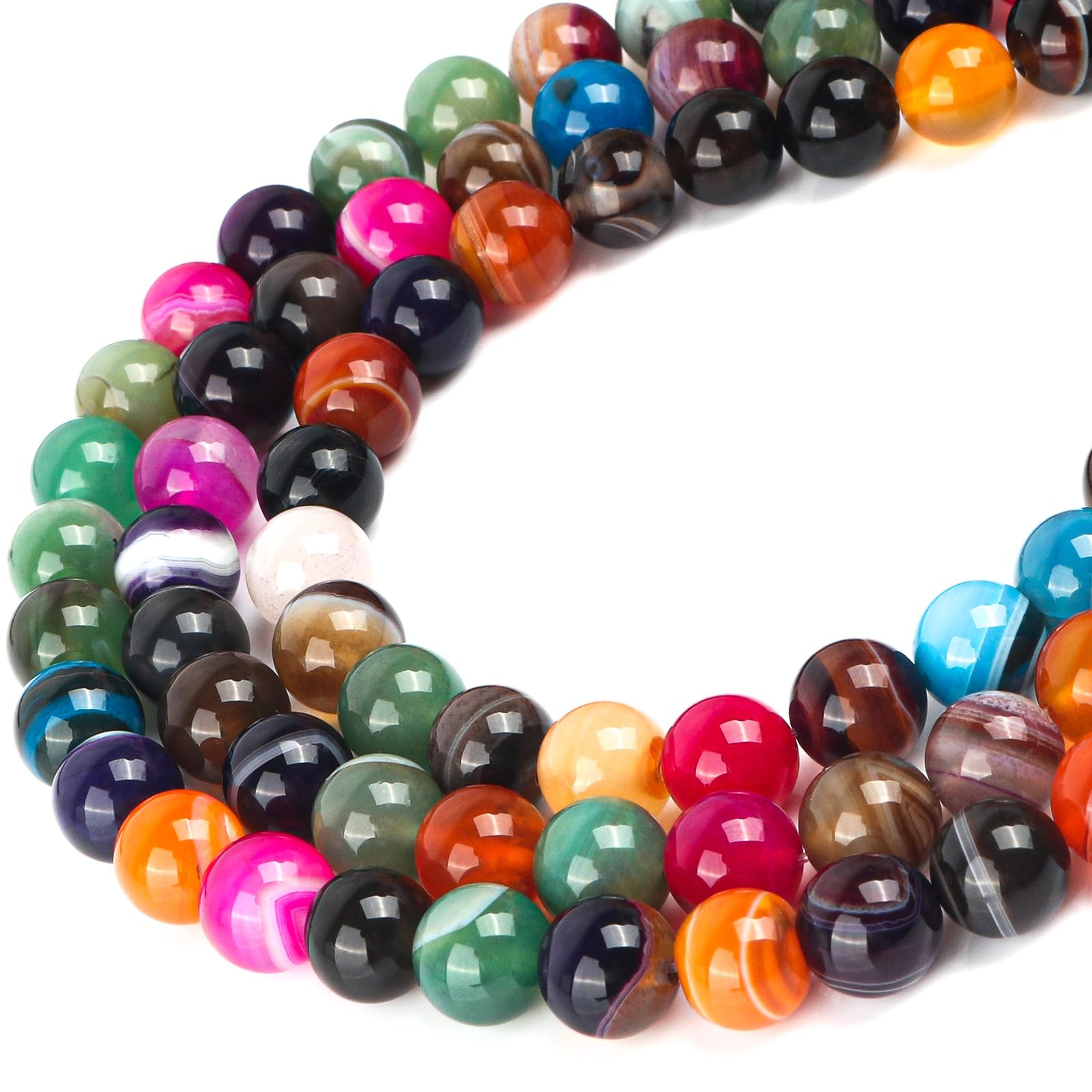 AIXPROBEAD 100pcs 8mm Multicolor Stripe Agate Natural Gemstone Beads for Jewelry Making Loose Round Stone Beads for DIY Bracelets and Necklaces