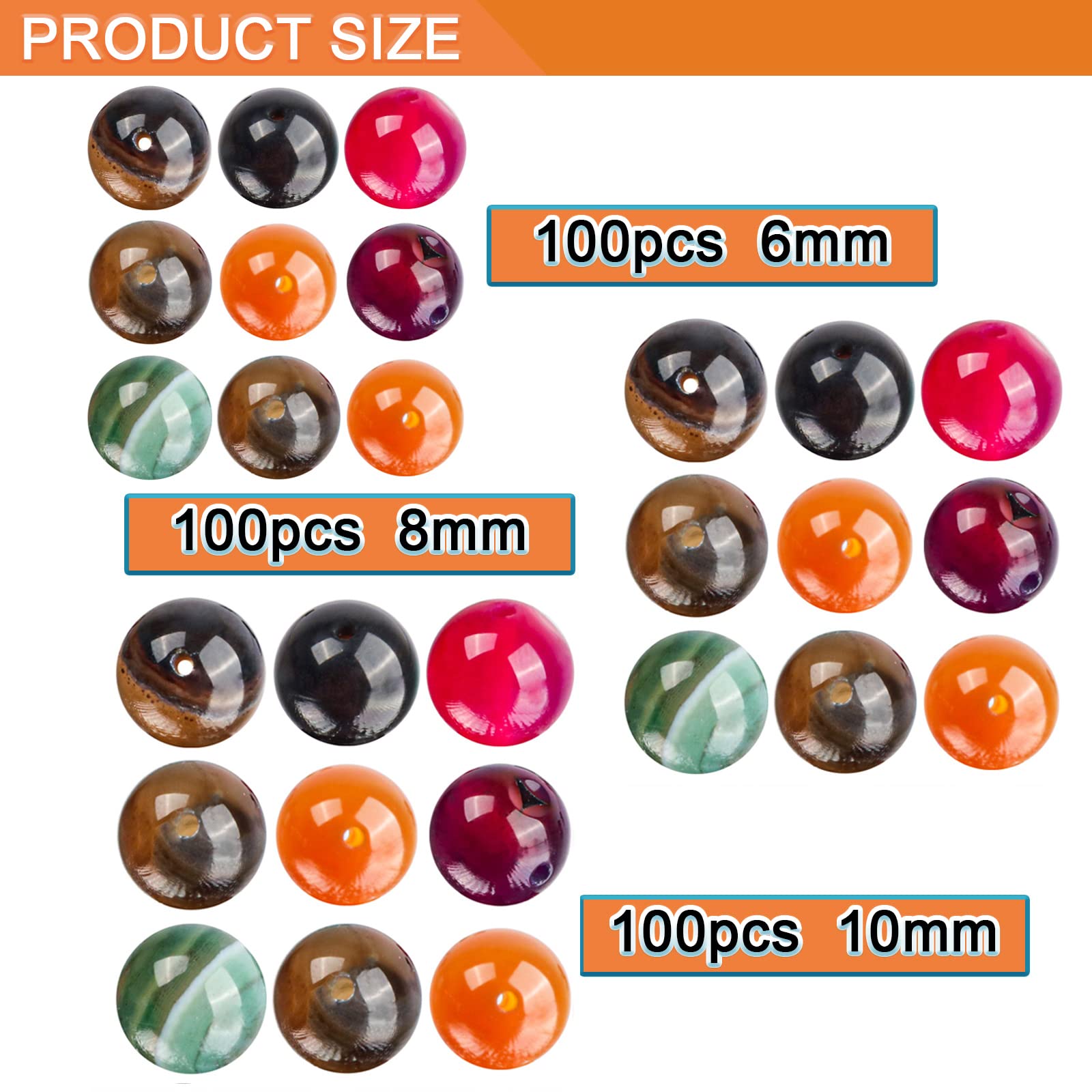 AIXPROBEAD 100pcs 8mm Multicolor Stripe Agate Natural Gemstone Beads for Jewelry Making Loose Round Stone Beads for DIY Bracelets and Necklaces