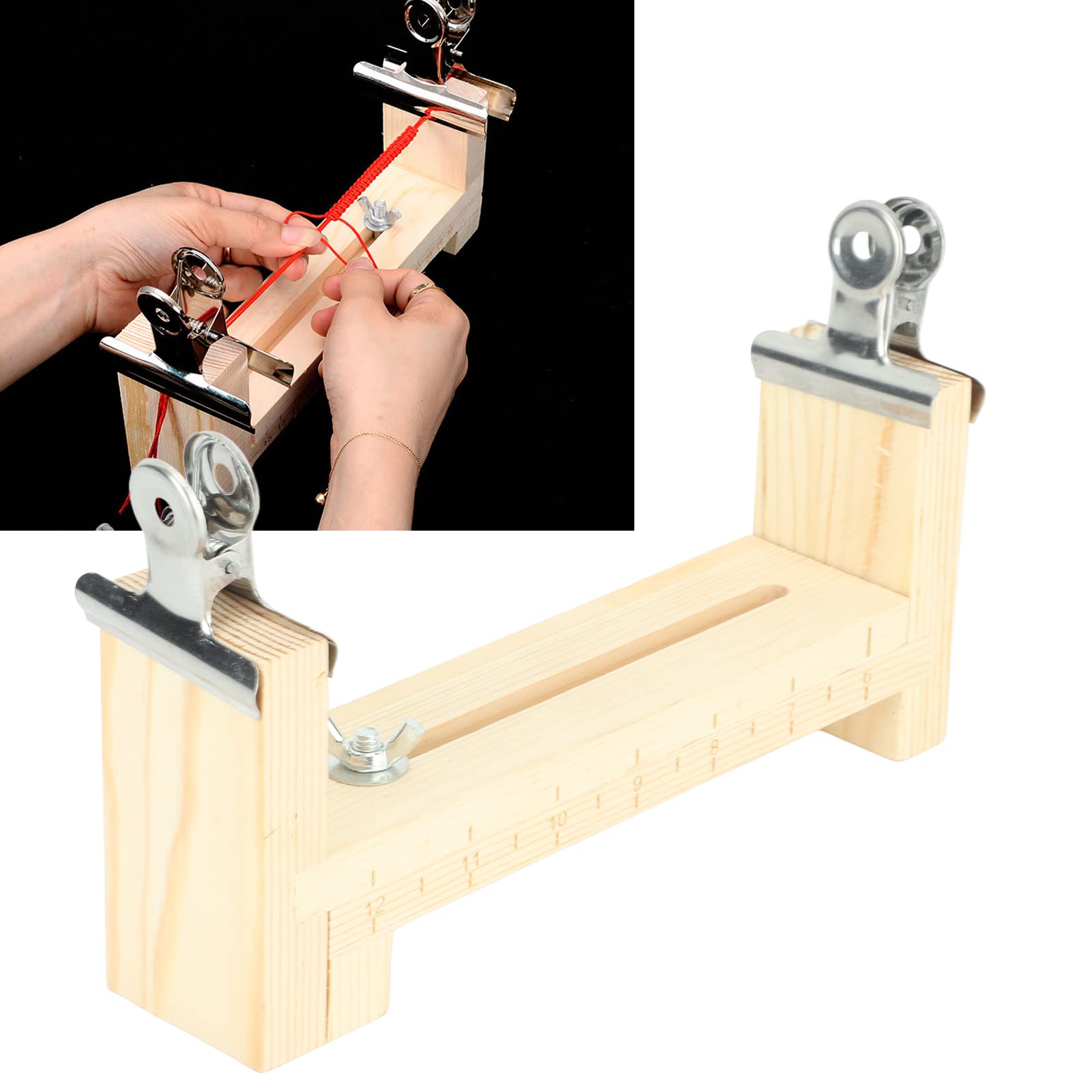 CHICIRIS Wood Bracelet Jig, Paracord Jig Bracelet Maker U Shape Metal Clips Adjustable Hand Rope Making Tool with 2 Clamp, DIY Wristband Rope Knot Braided Fixing Tools for Twisting Knitting