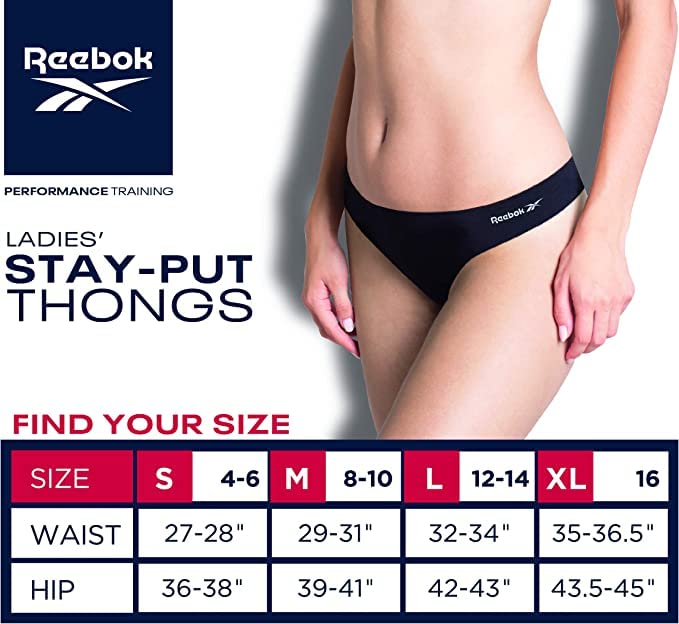 Reebok Women's Thong Underwear - 4 Pack or 8 Pack Breathable Stretch Performance Sexy Seamless Thong Panties for Women (S-XL), Size Medium, Shark Skin/Black-4pk