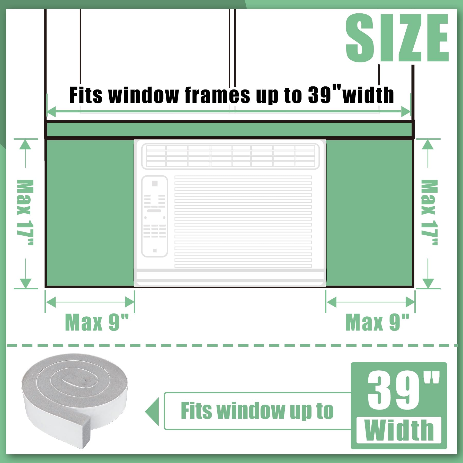 Memrita Window AC Side Panels for Indoor Air Conditioner Unit,Window Air Conditioner Surround Insulation Foam Panel Kit with Foam Seal Strip,Window AC Foam Panels for Summer and Winter