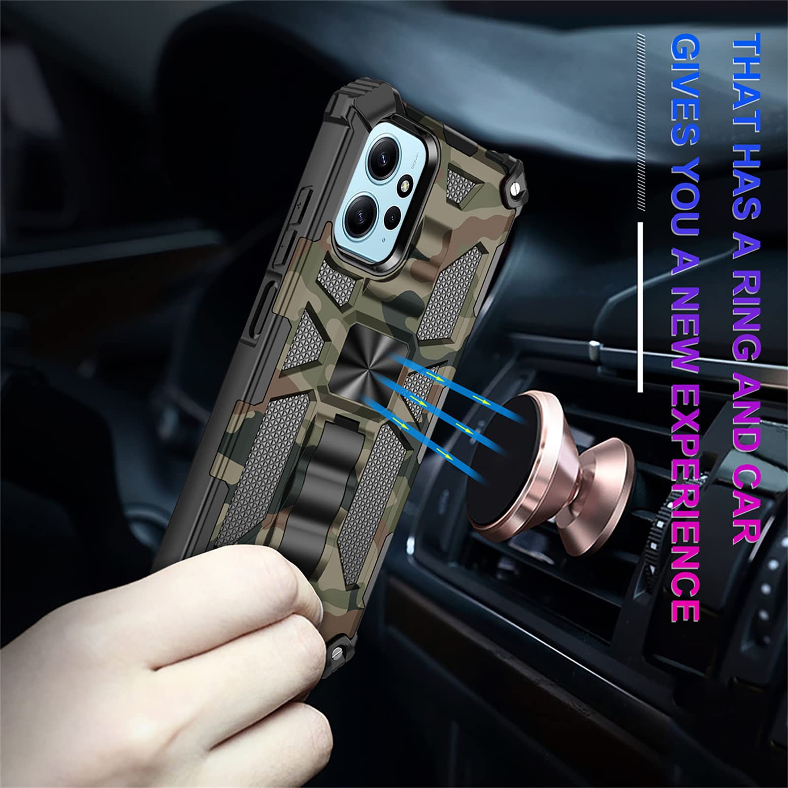 Ysnzaq Military Grade Camo Case for Xiaomi Redmi Note 12 4G (Not 5G), Rugged Shockproof Armor Phone Cover with Built in Kickstand for Xiaomi Redmi Note 12 4G MC Marble Black