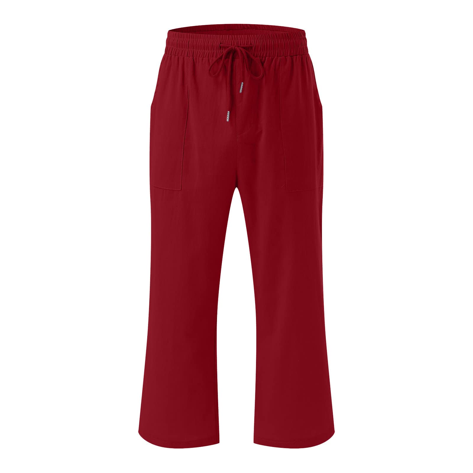 Womens Capris for Summer Capri Pants Casual 2023 Summer Drawstring Elastic High Waist Linen Pant Straight Wide Leg Cropped Trouser