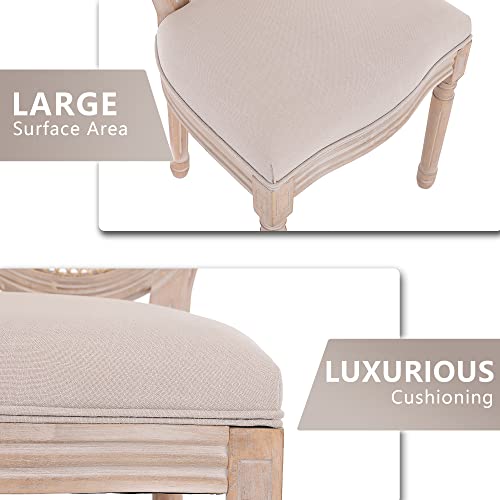 Henf French Country Dining Chairs Set of 2,Vintage Dining Chairs with Solid Wood Frame,Side Chairs Farmhouse Dining Chairs for Kitchen,Restaurant,Upholstered Dining Room Chair (Beige, Round Back)