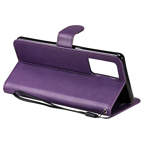 SATURCASE Case for Oppo Reno 6 Pro 5G, Classical PU Leather Flip Magnet Wallet Stand Card Slots Protective Cover with Hand Strap for Oppo Reno 6 Pro 5G (XD-Purple)