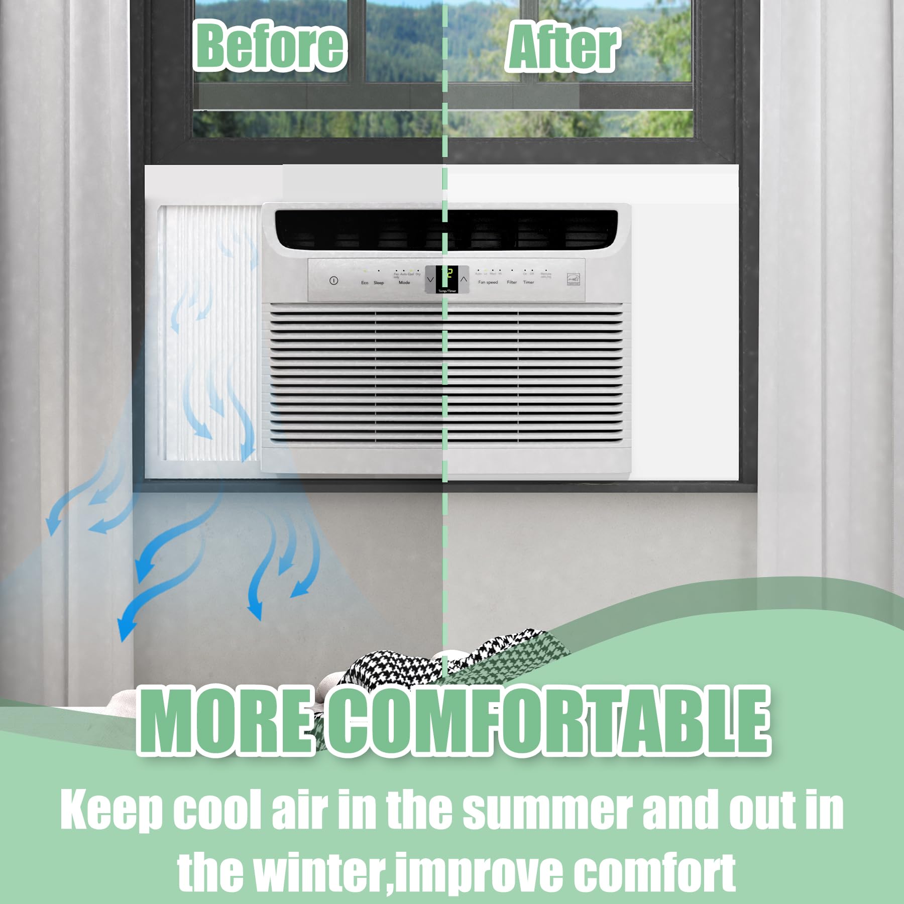 Memrita Window AC Side Panels for Indoor Air Conditioner Unit,Window Air Conditioner Surround Insulation Foam Panel Kit with Foam Seal Strip,Window AC Foam Panels for Summer and Winter