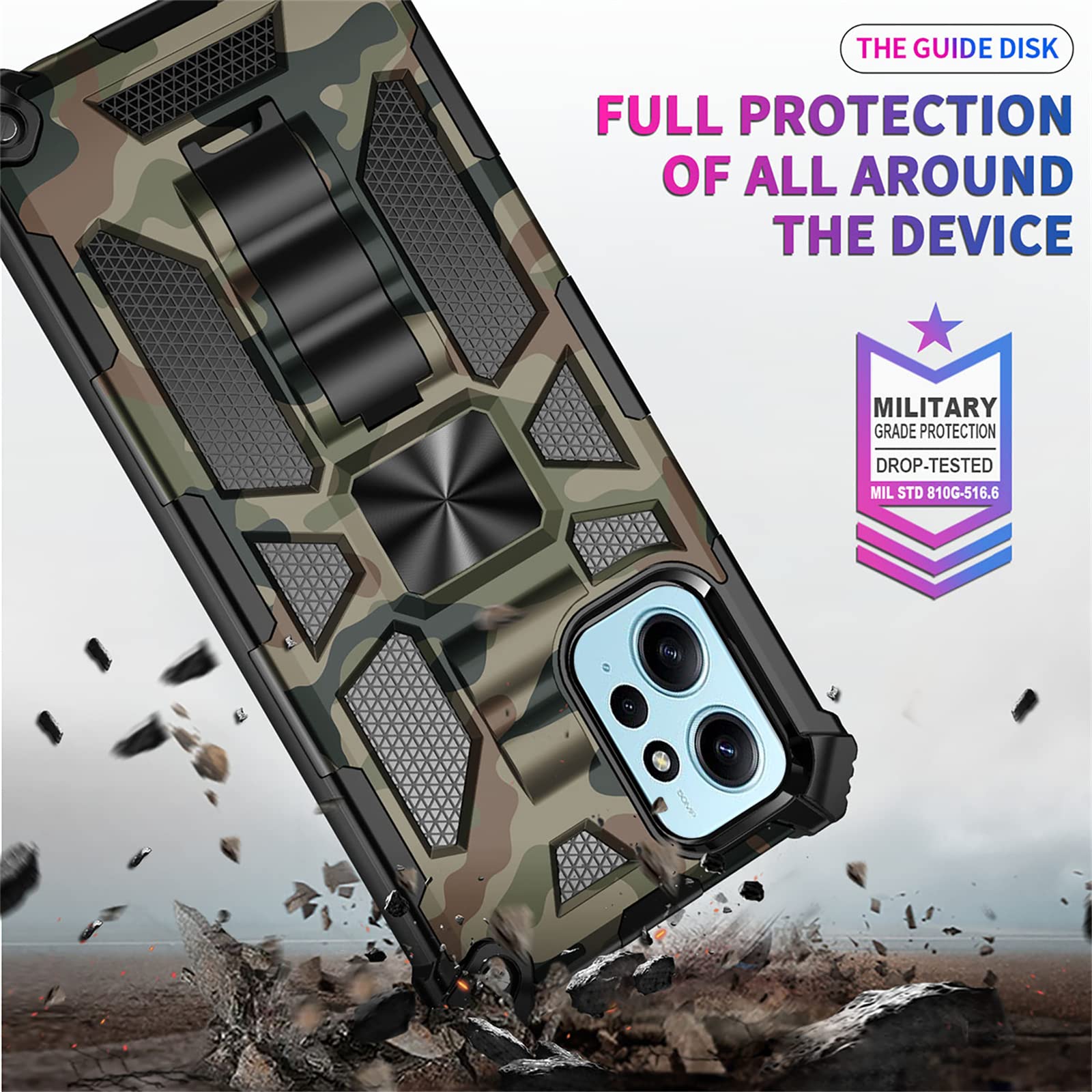 Ysnzaq Military Grade Camo Case for Xiaomi Redmi Note 12 4G (Not 5G), Rugged Shockproof Armor Phone Cover with Built in Kickstand for Xiaomi Redmi Note 12 4G MC Marble Black