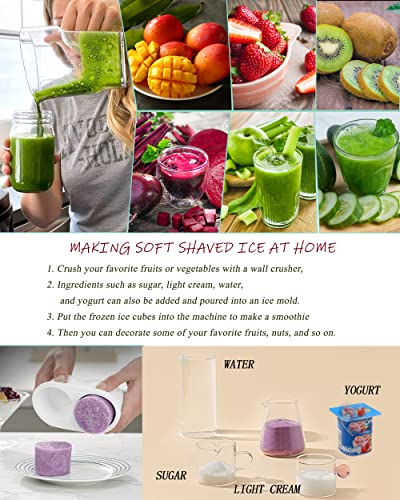 Shaved Ice Maker Snow Cone Rechargeable Slushie Machine Ice Cream Maker for Family Portable USB Charger 2 Set Block Ice Molds (Black)