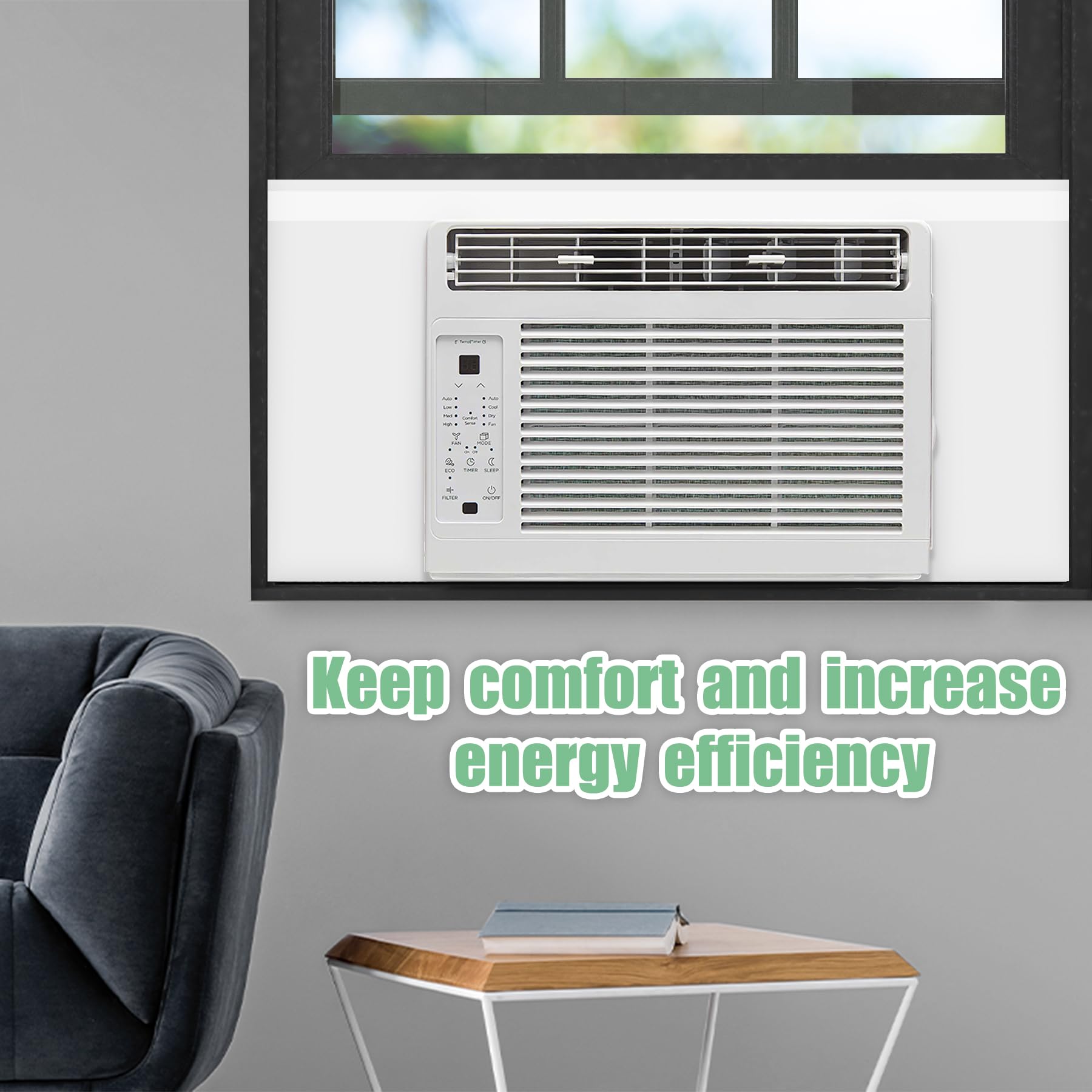Memrita Window AC Side Panels for Indoor Air Conditioner Unit,Window Air Conditioner Surround Insulation Foam Panel Kit with Foam Seal Strip,Window AC Foam Panels for Summer and Winter
