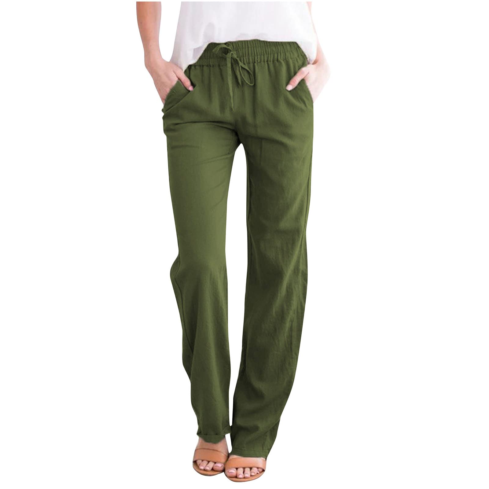 Womens Summer Pants Sweatpants Pants Summer 2023 Casual Loose Drawstring Elastic High Waist Comfy Trousers Straight Leg Long Lounge Pant