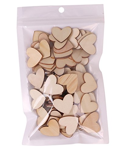 Shapenty Unfinished Blank Wooden Heart Shaped Slices Discs DIY Craft Pieces for Wedding Ornaments Christmas Party Embellishment, Pack of 100