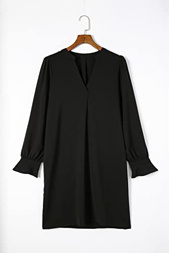 MARZXIN Casual 2025 Mini Dresses for Women Split V Neck Ruffled Sleeves Shirt Dress Long Sleeve Fall Formal Dresses Black L