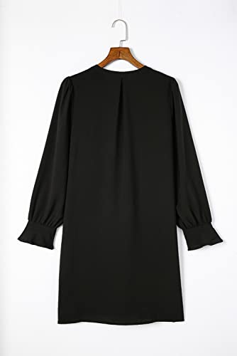 MARZXIN Casual 2025 Mini Dresses for Women Split V Neck Ruffled Sleeves Shirt Dress Long Sleeve Fall Formal Dresses Black L