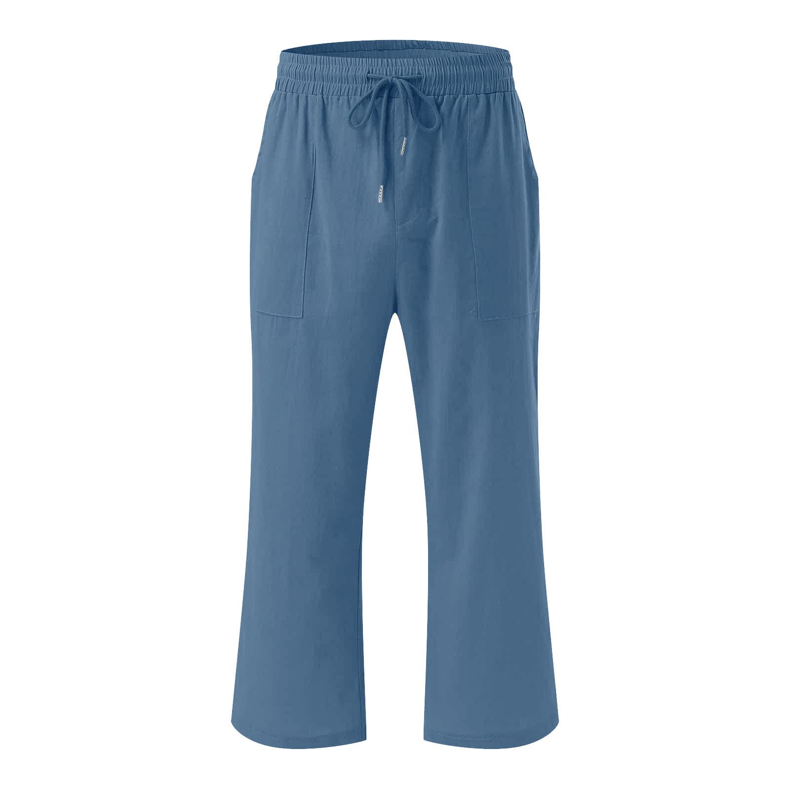 Capri Pants for Women Casual Summer Denim Capri Pants Casual 2023 Summer Drawstring Elastic High Waist Linen Pant Straight Wide Leg Cropped Trouser