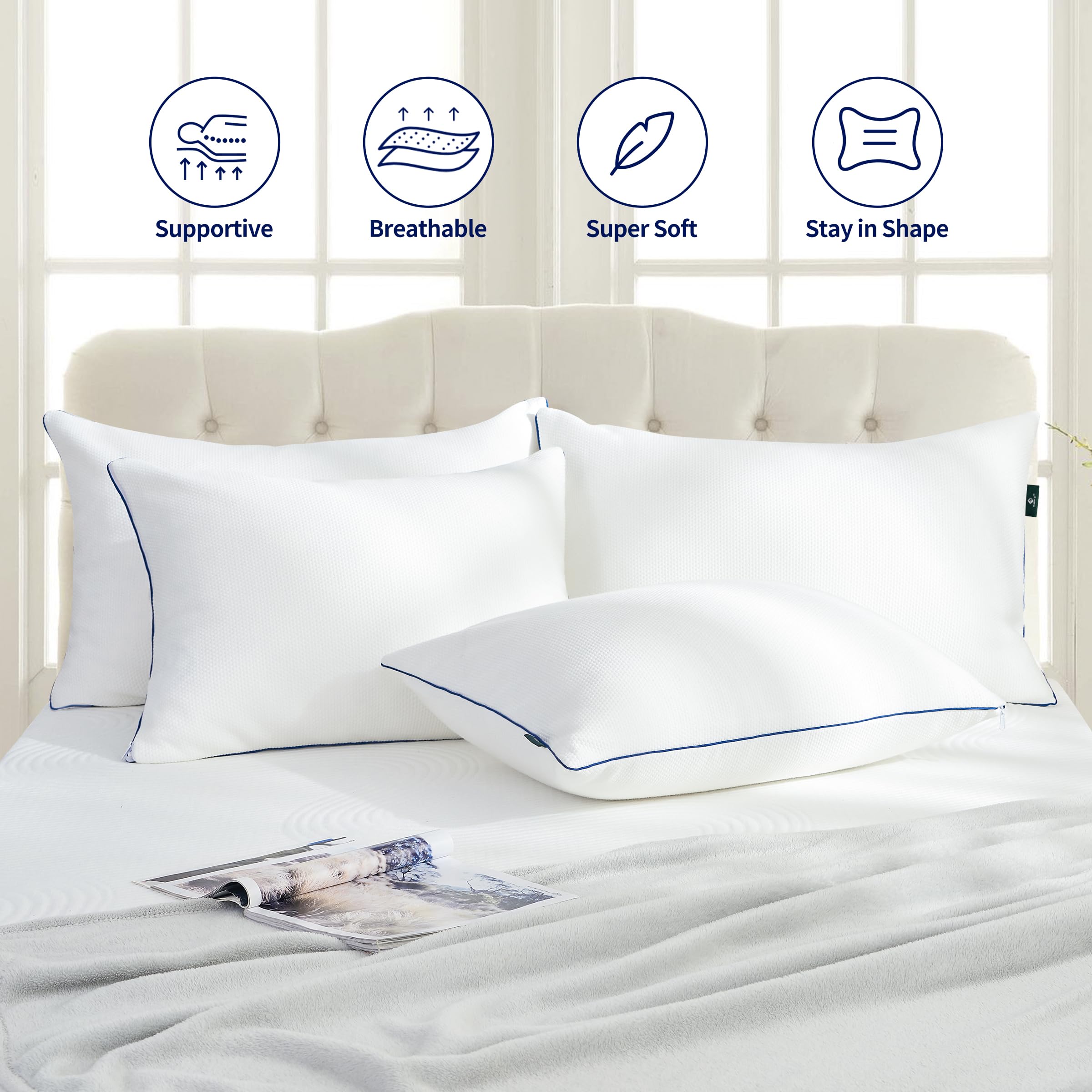 CHUN YI Shredded Memory Foam Pillows Queen Size Set of 2, Bed Pillows for Sleeping 2 Pack for Back Stomach Side Sleepers, Firm Pillows with Removable Cover 20x30 in
