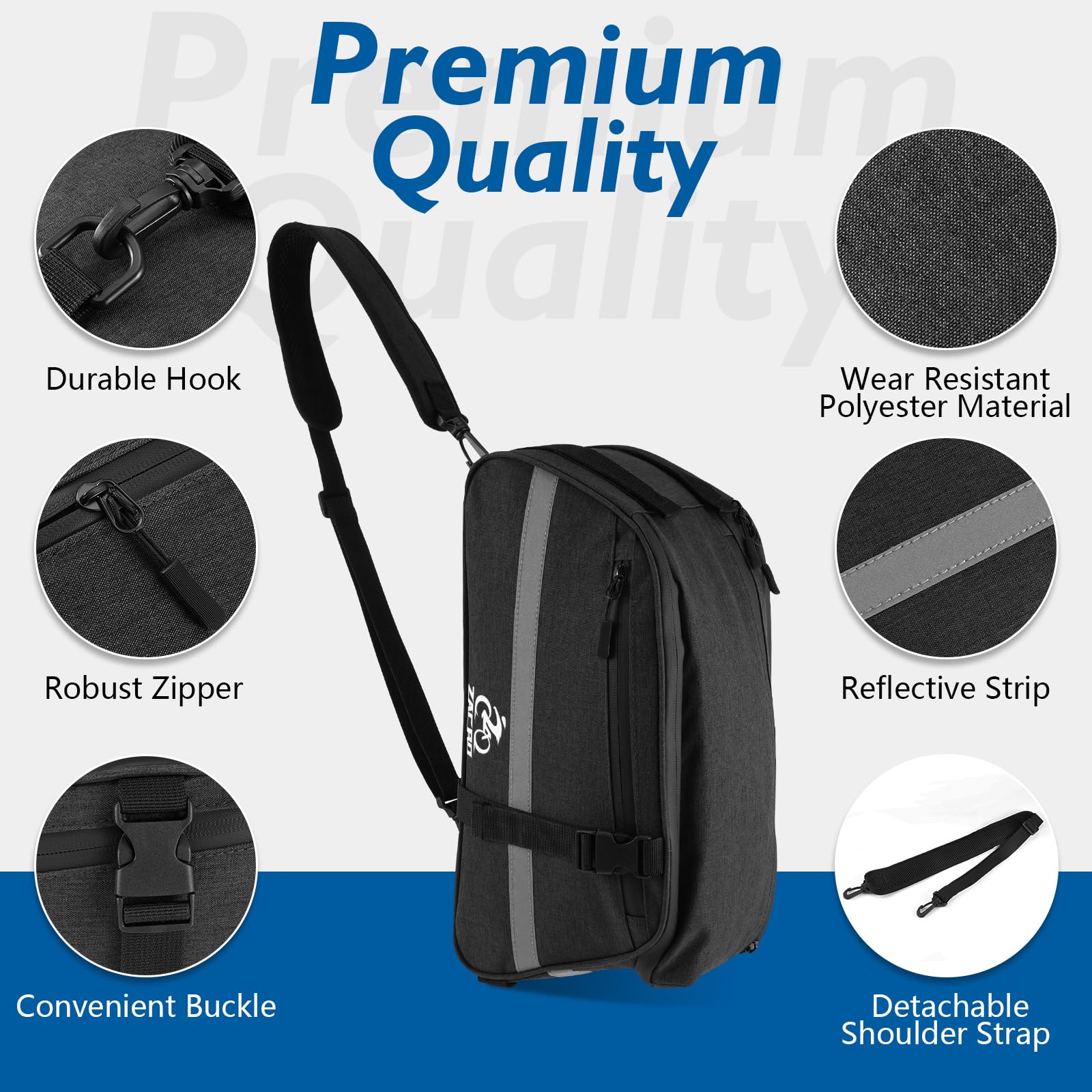 Zacro Bike Bag Rear Rack, 13L Waterproof Bicycle Trunk Reflective Saddle Bag, 3 in 1 Shoulder/Handheld/Electric Ebike Pack Cargo Bag, Cycling Back Seat Luggage Pannier Pouch with Strap&Rain Cover