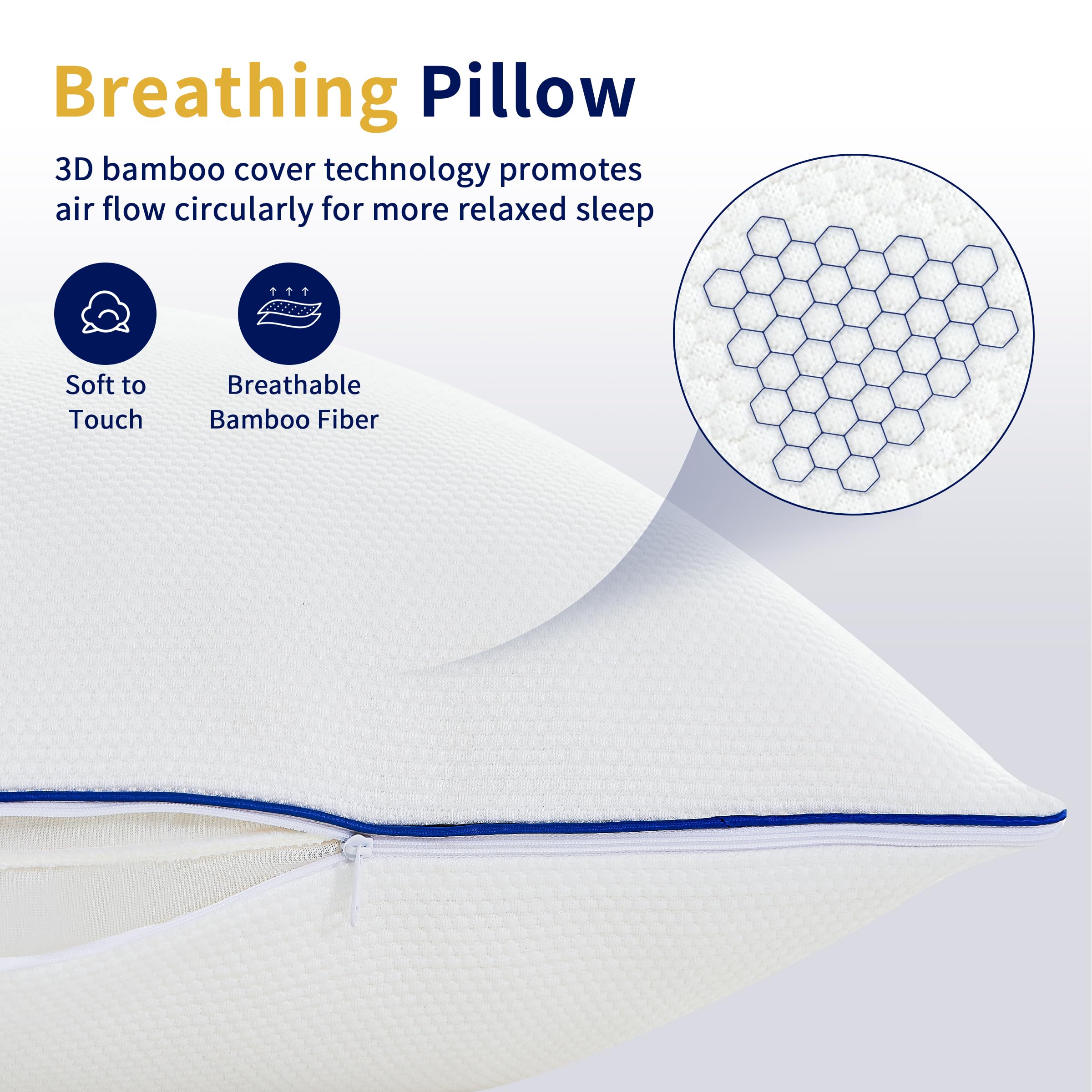 CHUN YI Shredded Memory Foam Pillows Queen Size Set of 2, Bed Pillows for Sleeping 2 Pack for Back Stomach Side Sleepers, Firm Pillows with Removable Cover 20x30 in