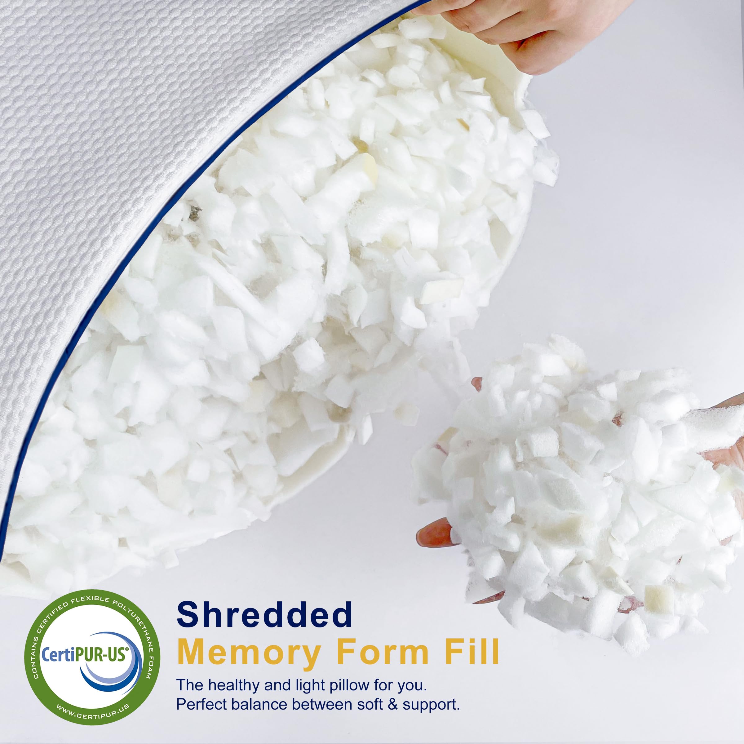 CHUN YI Shredded Memory Foam Pillows Queen Size Set of 2, Bed Pillows for Sleeping 2 Pack for Back Stomach Side Sleepers, Firm Pillows with Removable Cover 20x30 in