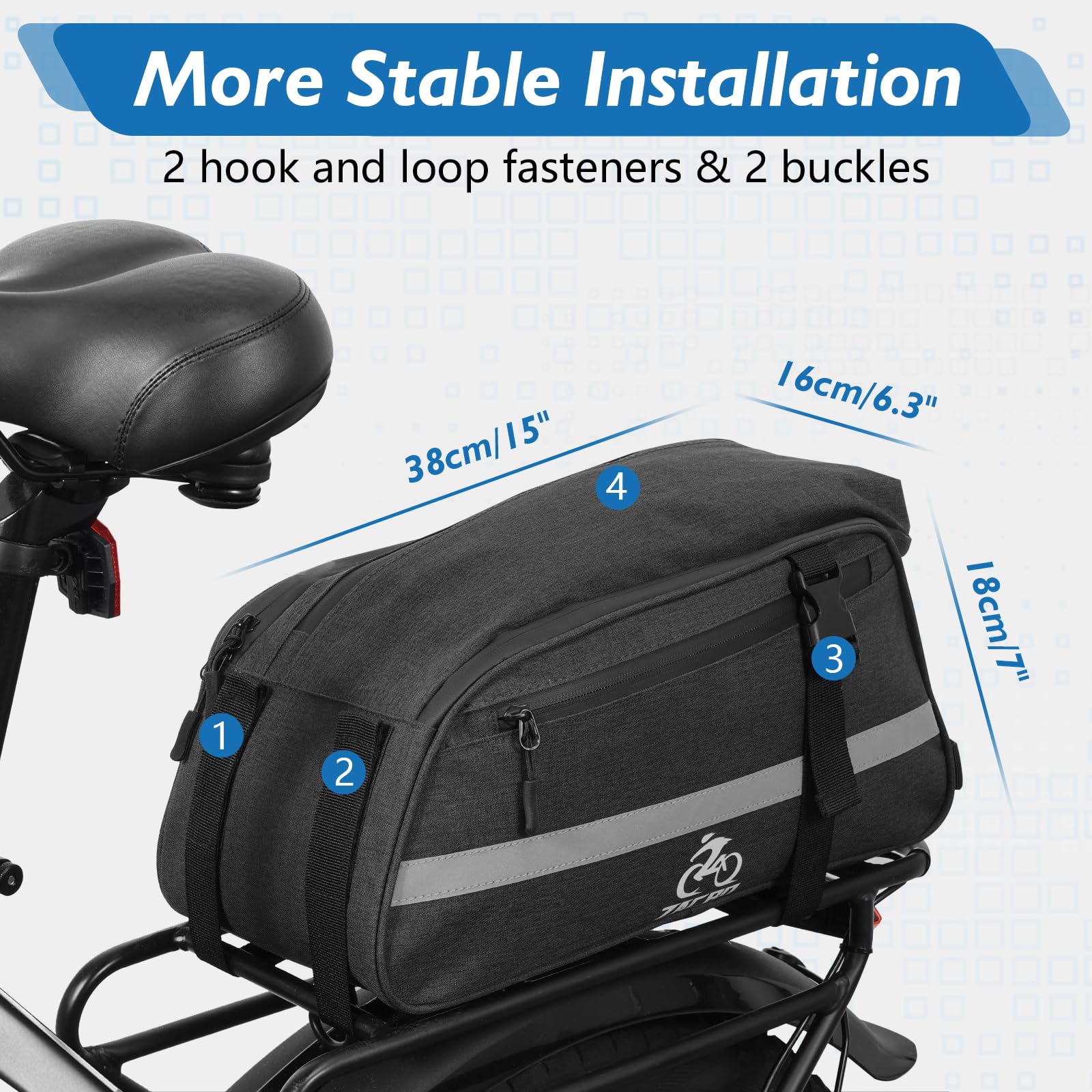 Zacro Bike Bag Rear Rack, 13L Waterproof Bicycle Trunk Reflective Saddle Bag, 3 in 1 Shoulder/Handheld/Electric Ebike Pack Cargo Bag, Cycling Back Seat Luggage Pannier Pouch with Strap&Rain Cover