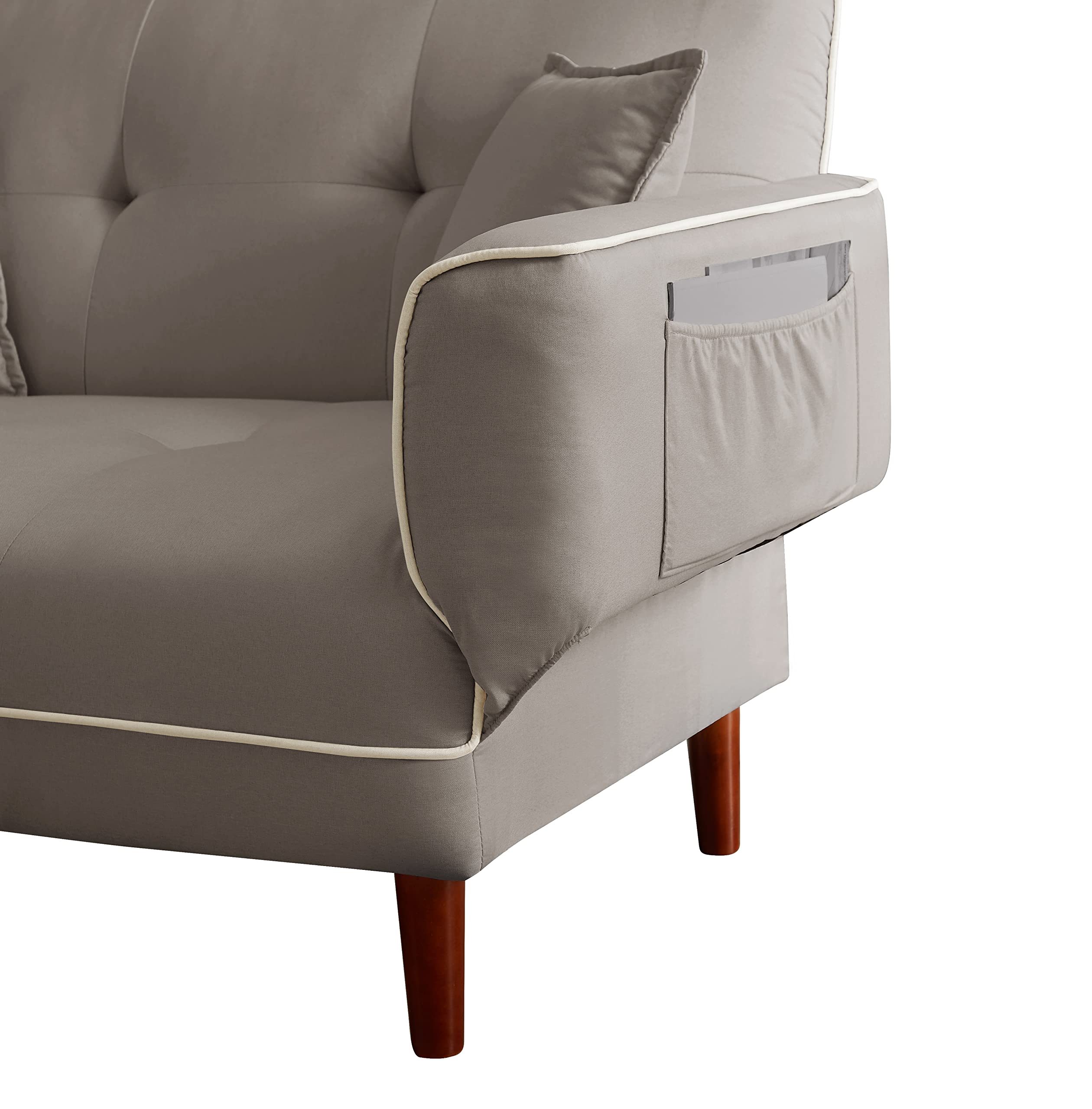 Lepfun Convertible Bed 2 Pillows, Loveseat Sleeper Futon, Recliner Couch with Adjustable Armrest and Wood Legs,Living Room Sofa with Backrest for Small Space(Light Grey)