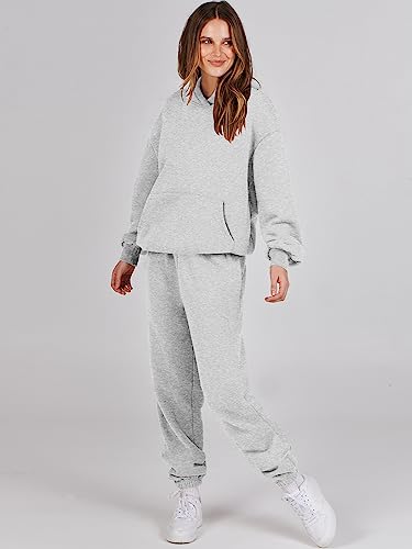 ANRABESS Womens 2 Piece Outfits Lounge Hoodie Oversized Sweatshirt Jogger Sweatpants Y2K Tracksuit Sweatsuit Set Fall Clothes Light Grey Medium