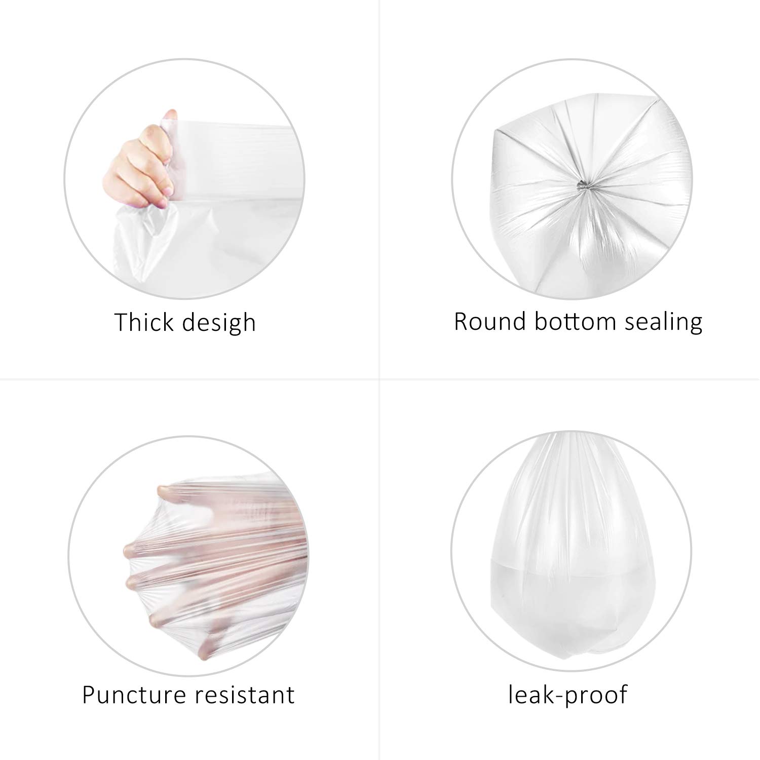1.6 Gallon 330 Counts Strong Trash Bags Garbage Bags by Teivio, Bathroom Trash Can Bin Liners, Plastic Bags for home office kitchen, Clear