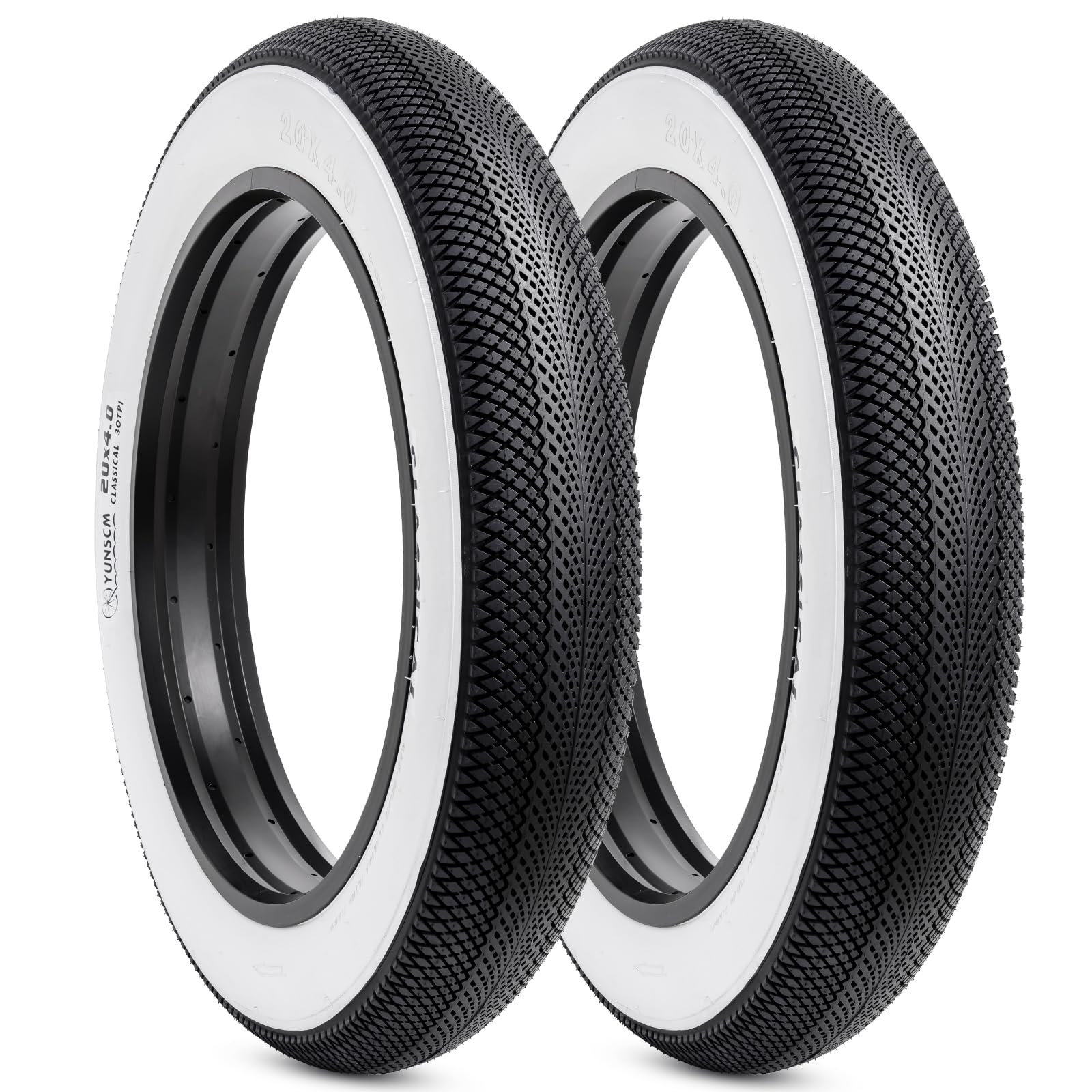 2 Pack 20" E-Bike Tires 20x4.0 Classic White Wall Tires with 2 Nylon Rim Strips for 20 x 4.0 Electric Bike Bicycle Tires