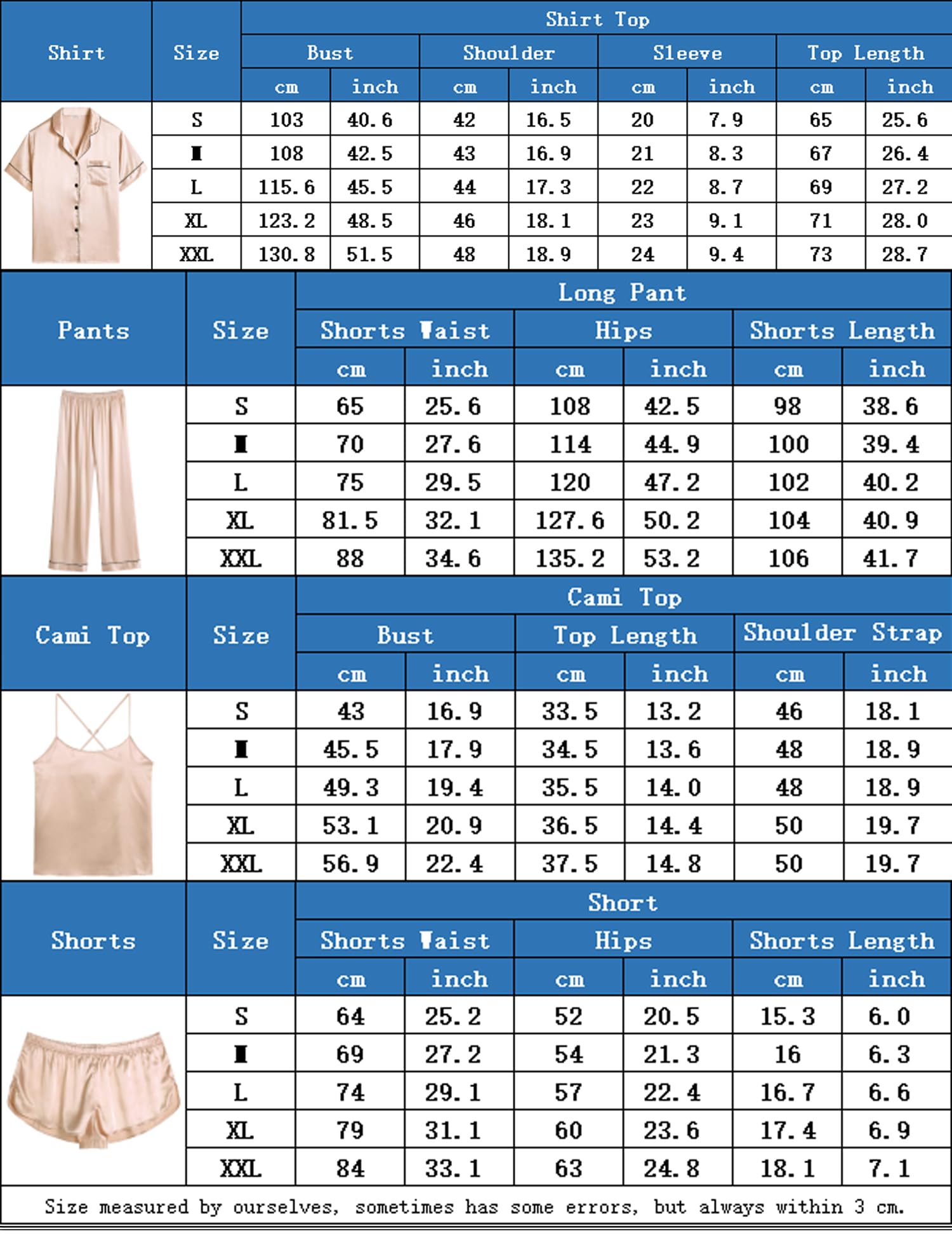 SWOMOG Womens 4pcs Pajamas Sets Silk Satin Pjs Silky Sexy Cami Shorts Set Button Down Short Sleeve Sleepwear Loungewear, Champagne Medium