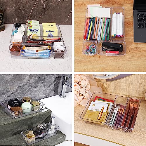 25 PCS Drawer Organizer Set,4 Sizes Clear Plastic Desk Drawer Divider Storage Bins Container,Bathroom Drawer Tray for Dresser Cosmetic Makeup