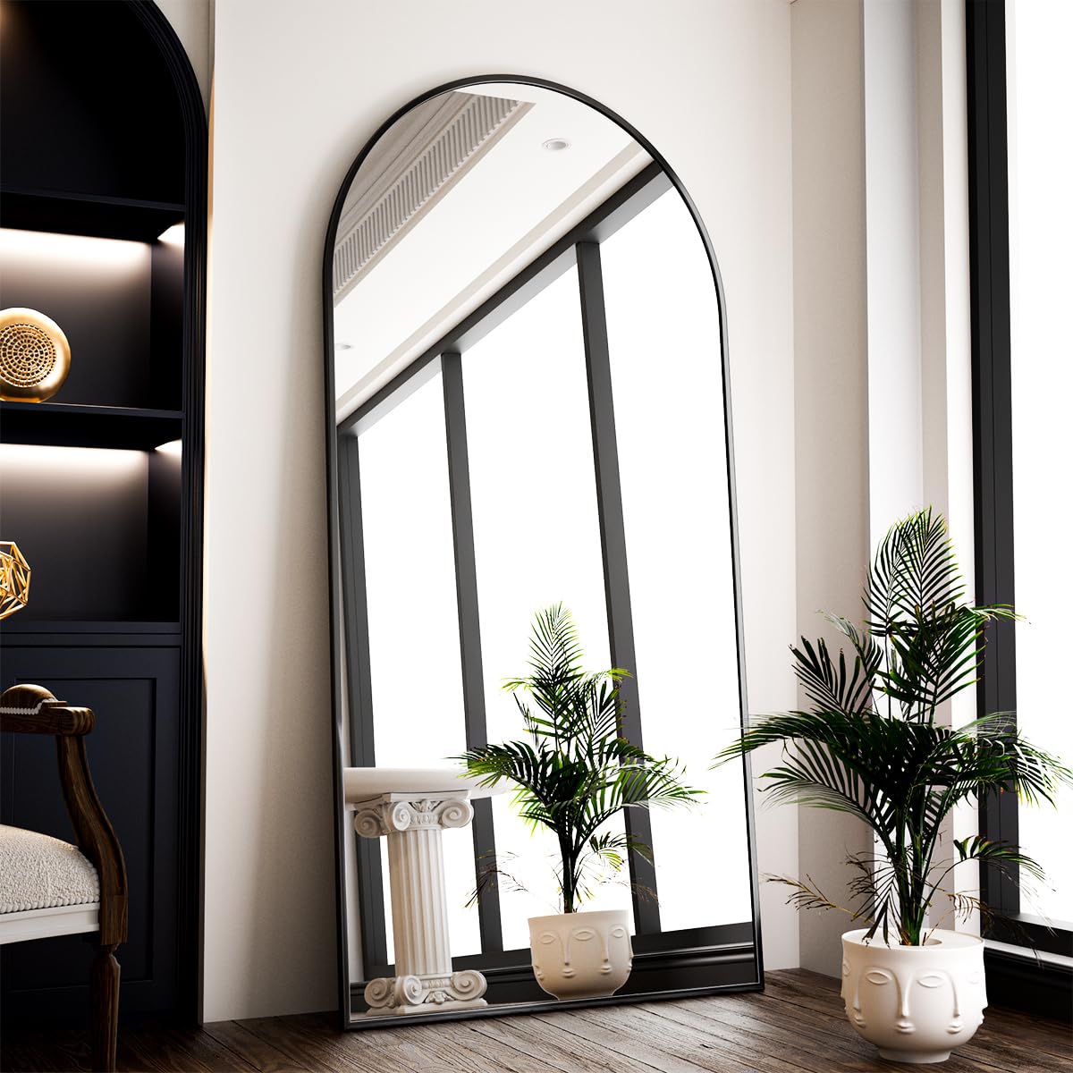 VooBang Oversized Full Length Mirror, 71" x 30" Arch Floor Mirror with Stand, Aluminum Alloy Frame Full Body Mirror for Bedroom Bathroom Living Room Decor, Black