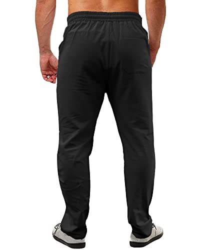 NANAMEEI Men's Drawstring Linen Pants Casual Beach Loose Trousers with Drawsting Elastic Waistband Pocket 2XL Black