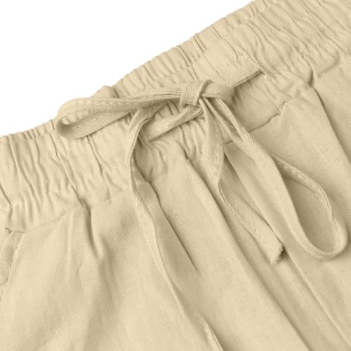 NANAMEEI Mens Linen Pants Mens Summer Pants Mens Slim Fit Pants Mens Linen Loose Pants Beige XL