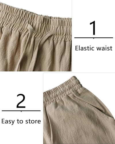 NANAMEEI Mens Linen Pants Casual Mens Linen Trousers Beach Elastic Waistband Pocket Drawstring Beach Pants Khaki XL