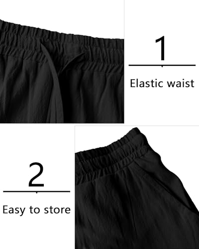 NANAMEEI Men's Drawstring Linen Pants Casual Beach Loose Trousers with Drawsting Elastic Waistband Pocket 2XL Black