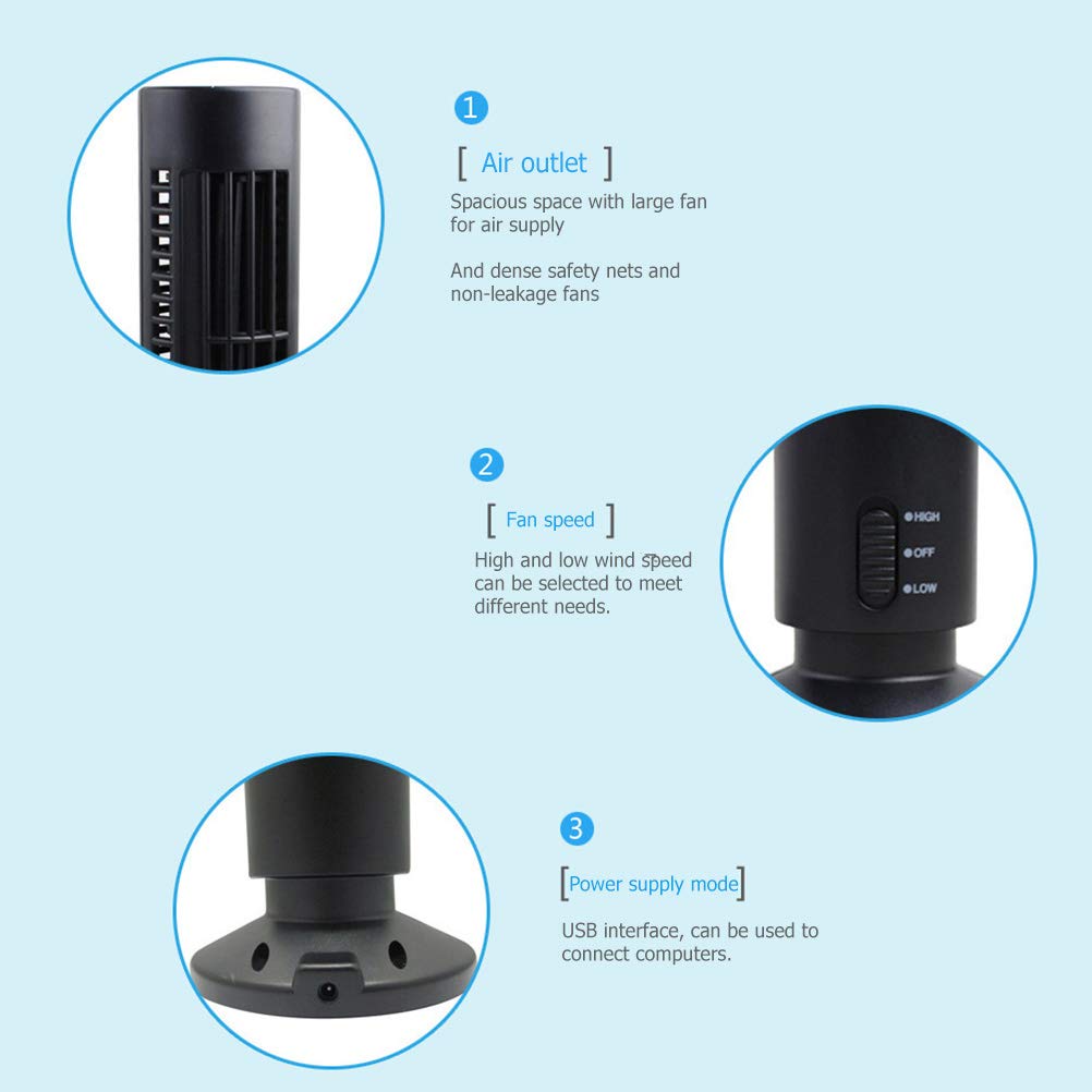 Gonetre Portable Air Cooler Vertical Bladeless Fan USB Desktop Air Conditioner Fan Mini Cooling Tower Fan for Home Office (Black)