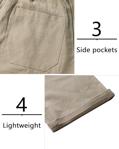 NANAMEEI Mens Linen Pants Casual Mens Linen Trousers Beach Elastic Waistband Pocket Drawstring Beach Pants Khaki XL