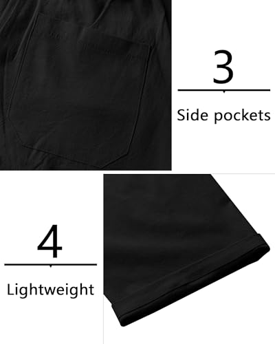 NANAMEEI Men's Drawstring Linen Pants Casual Beach Loose Trousers with Drawsting Elastic Waistband Pocket 2XL Black
