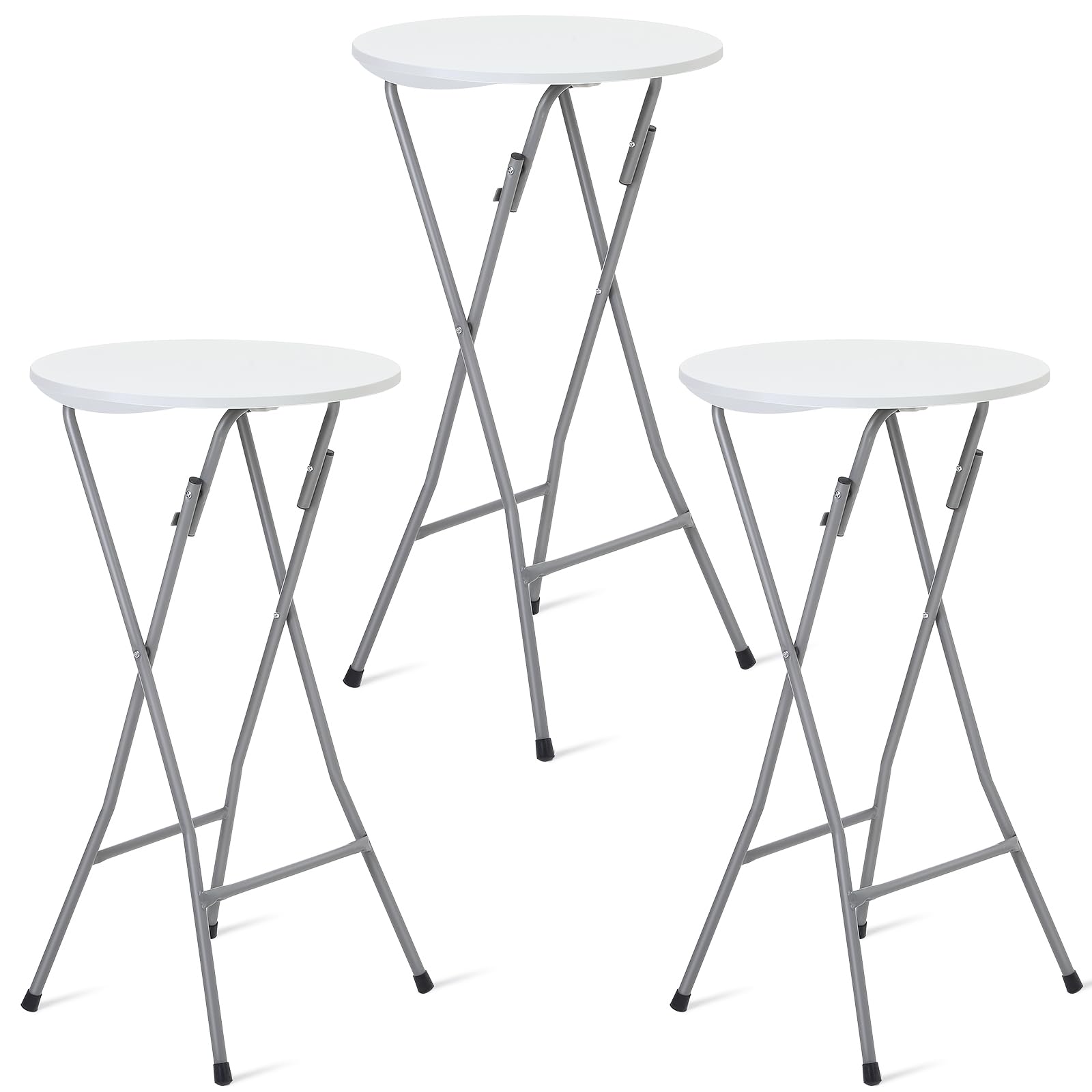 Hoteam 3 Pack Round Folding Table Round Cocktail Tables 23.6 x 44 Inch White High Top Table Portable Pub Bistro Highboy Furniture Table for Party, Backyard, Wedding, Indoor Outdoor Banquet, Events