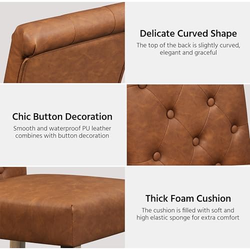 Yaheetech Faux Leather Dining Chairs Set of 2 Parsons Button Tufted Chairs with Rubber Wood Legs and High Back for Kitchen Living Room Lounge, Retro Brown
