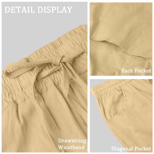 NANAMEEI Linen Beach Pants Men Cotton Pants for Men Casual Pants for Men Beach Trousers for Men Khaki 2XL