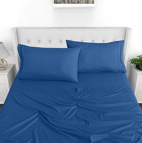 RUVANTI Full Size Sheets Set, Brushed Microfiber Sheets 4 Pieces (1 Fitted Sheet, 1 Flat Sheet, 2 Pillowcases), with 15-inch Deep Pockets, Lightweight & Compfy Premium Hotel Bedding, Royal Blue