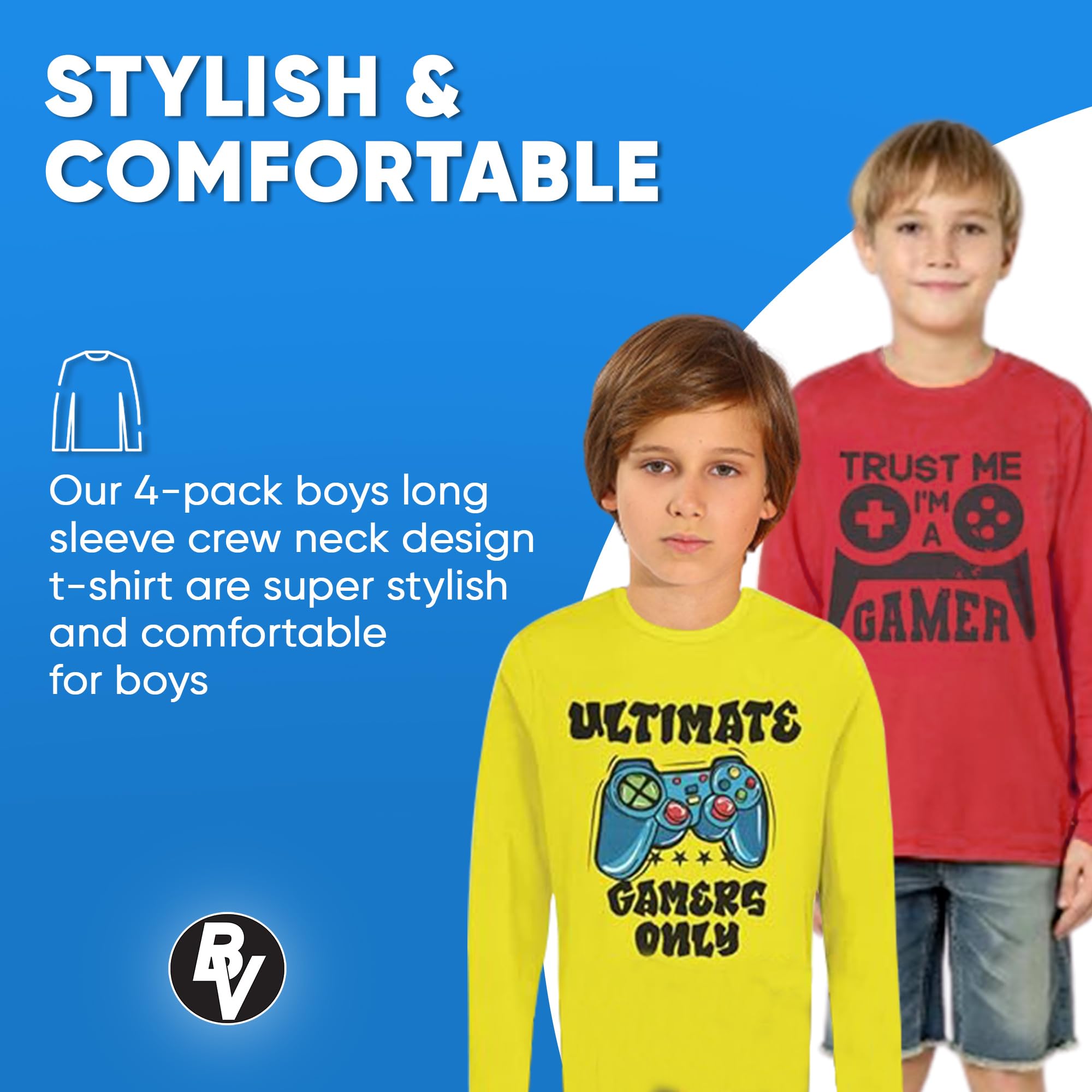 BROOKLYN VERTICAL 4-Pack Boys Long Sleeve Crew Neck T-Shirt with Chest Print | Soft Cotton Sizes 6-20 (as1, Alpha, x_l, Regular, Combo A)