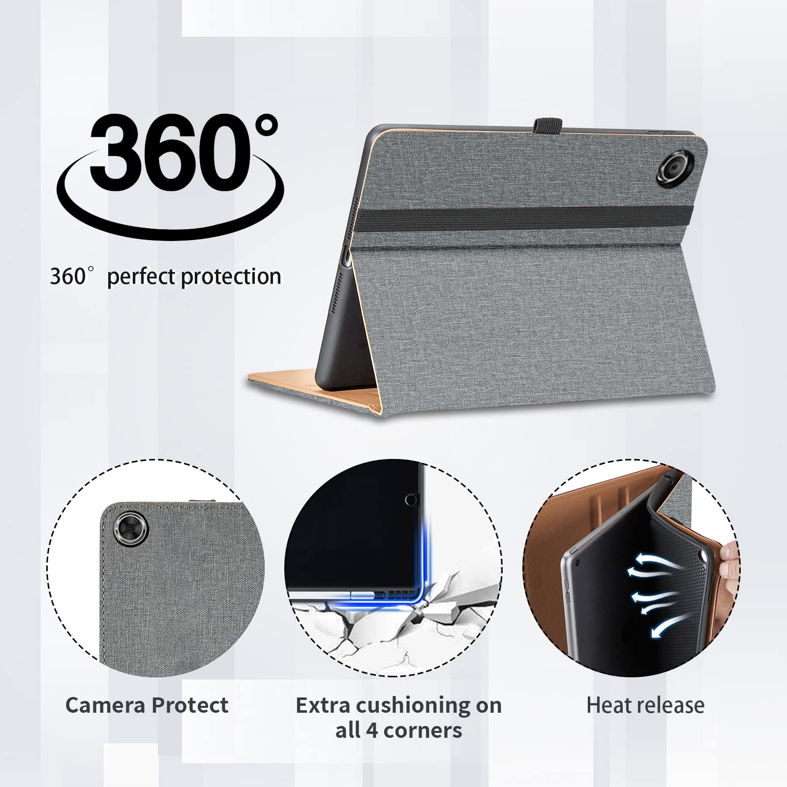 Case for Samsung Galaxy Tab A8 10.5 inch 2022 (SM-X200/X205/X207), Premium PU Leather Tablet Case with Hand Strap Large Pocket Auto Wake/Sleep Smart Cover, Gray