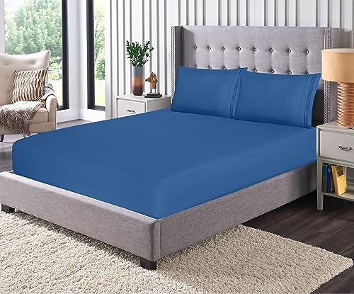 RUVANTI Full Size Sheets Set, Brushed Microfiber Sheets 4 Pieces (1 Fitted Sheet, 1 Flat Sheet, 2 Pillowcases), with 15-inch Deep Pockets, Lightweight & Compfy Premium Hotel Bedding, Royal Blue