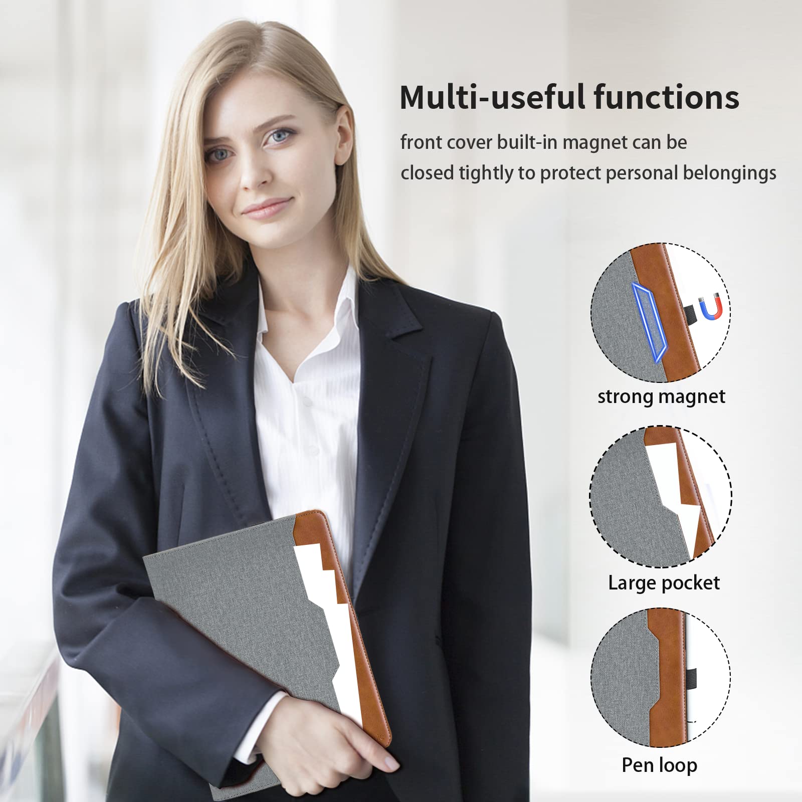 Case for Samsung Galaxy Tab A8 10.5 inch 2022 (SM-X200/X205/X207), Premium PU Leather Tablet Case with Hand Strap Large Pocket Auto Wake/Sleep Smart Cover, Gray