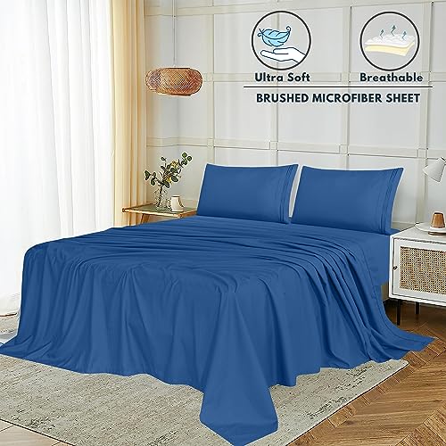 RUVANTI Full Size Sheets Set, Brushed Microfiber Sheets 4 Pieces (1 Fitted Sheet, 1 Flat Sheet, 2 Pillowcases), with 15-inch Deep Pockets, Lightweight & Compfy Premium Hotel Bedding, Royal Blue