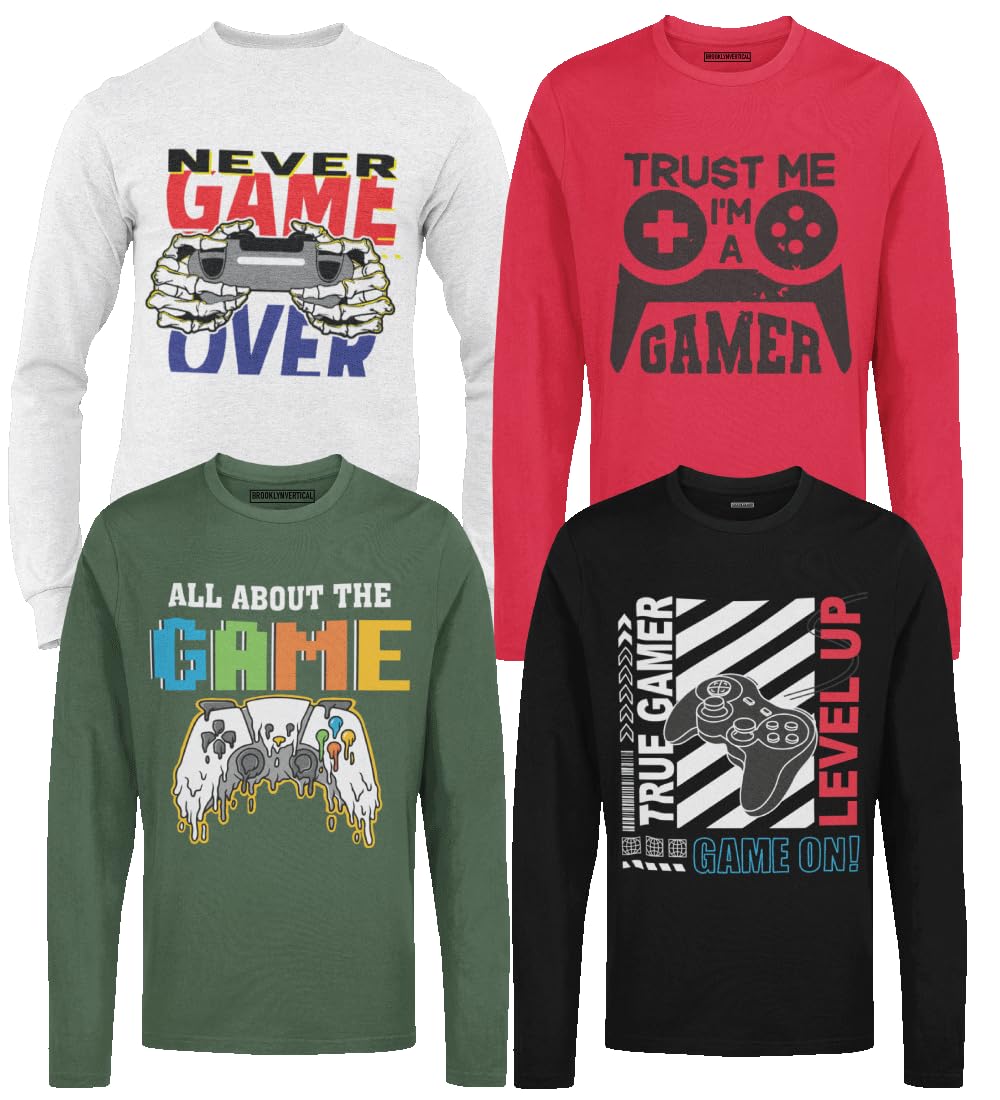 BROOKLYN VERTICAL 4-Pack Boys Long Sleeve Crew Neck T-Shirt with Chest Print | Soft Cotton Sizes 6-20 (as1, Alpha, s, Regular, Combo B)