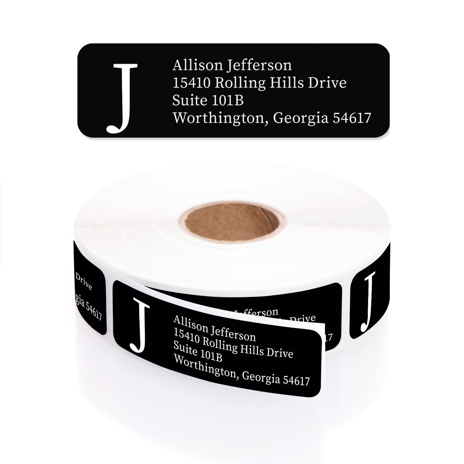 Simple Black Monogram Rolled Address Labels / 250 Personalized Return Address Labels/Designer Address Stickers in Elegant Plastic Dispenser
