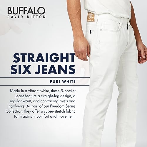Buffalo David Bitton Men's Straight Six Fashion Jean, Pure White, 33W x 34L