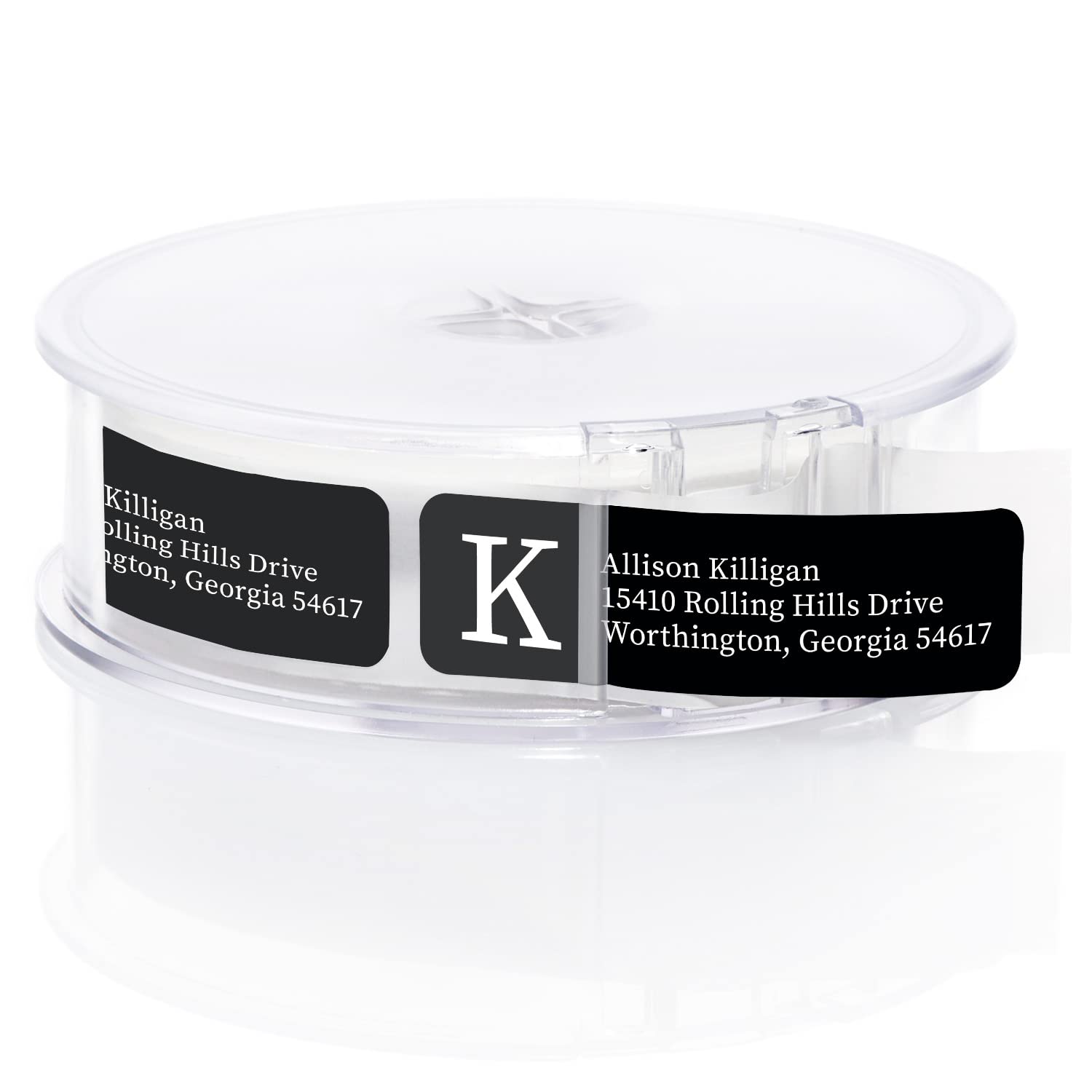 Simple Black Monogram Rolled Address Labels / 250 Personalized Return Address Labels/Designer Address Stickers in Elegant Plastic Dispenser